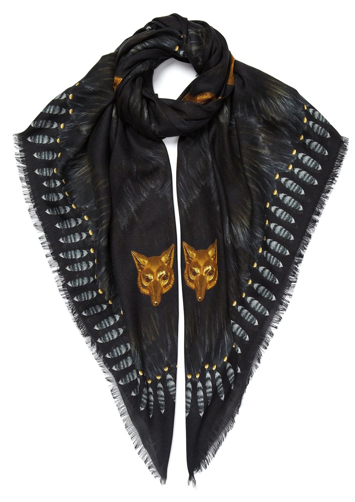 Designer Scarf | Wolves Masks Print Black | Women and Men — VASSILISA
