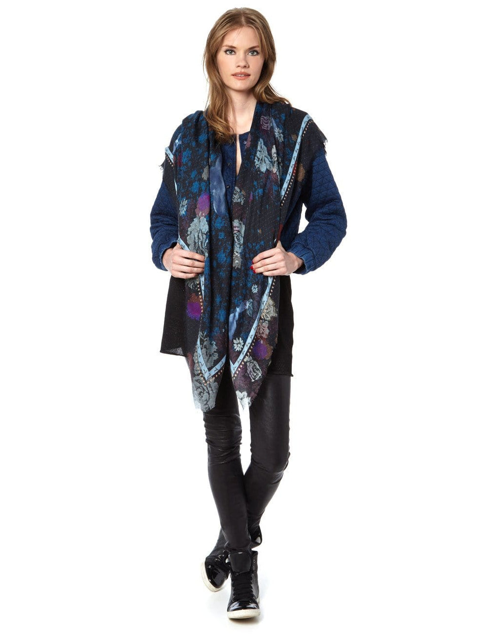 Designer Scarf | Rabbits Print in Midnight Blue colour — VASSILISA